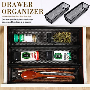3 Pack Silverware Drawer Organizer Mesh Utensil Organizer for Kitchen Drawer, Silverware Tray with Interlocking Arm Narrow Utensil Holder for Flatware Spoon Knife Fork Pen, 12 x 3 x 2 Inch, Black