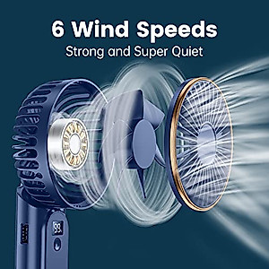 SWEETFULL Handheld Fan, 6000mAh Portable Fan Mini Fan with Backup Power,6 Speeds Adjustable,Small Personal Fan, Foldable Mini Desk Fan, Cooling Electric Fan for Girls Woman Man Travel Office Outdoor