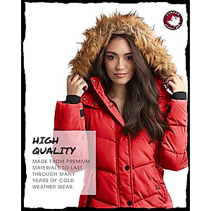CANADA WEATHER GEAR Women's Winter Coat - Quilted Heavyweight Puffer Parka Coat – Plus Sized Jacket for Women (S-3X), Size Large, Red/Natural