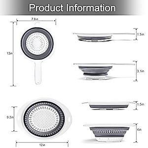Silicone Colander Collapsible Colanders and Strainers - 2 Quart Pasta Food Strainer Kitchen Strainer with Handle