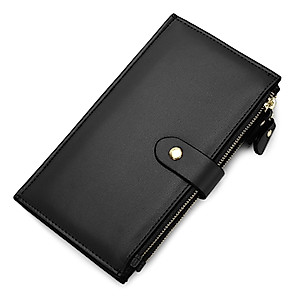 YALUXE Leather Wallets for Women Double Zipper Pockets Phone Holder 22 Card Slots Organizer Billfold with ID Window