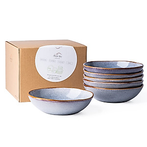 AmorArc Ceramic Cereal Bowls Set of 6, 24 oz Handmade Stoneware Bowls Set for Cereal Soup Salad, Stylish Kitchen bowls for Meal, Dishwasher & Microwave Safe, Reactive Glaze Gray Blue