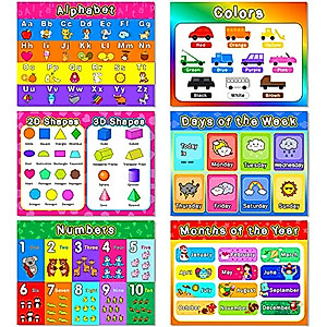 Educational Preschool Placemats for Kids Set of 6 Reusable Plastic Toddler Placemat Non Slip Washable Children Montessori Eat Table Mat for Nursery Homeschool Kindergarten Classroom Dining Table