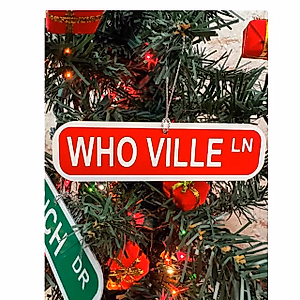 Grinch Drive & Who Ville Lane Paper Sign Grinch Tree Ornaments Christmas Grinch Ornaments for Tree Grinch Whoville Party Direction Christmas Grinch Home Birthday Party Decorations