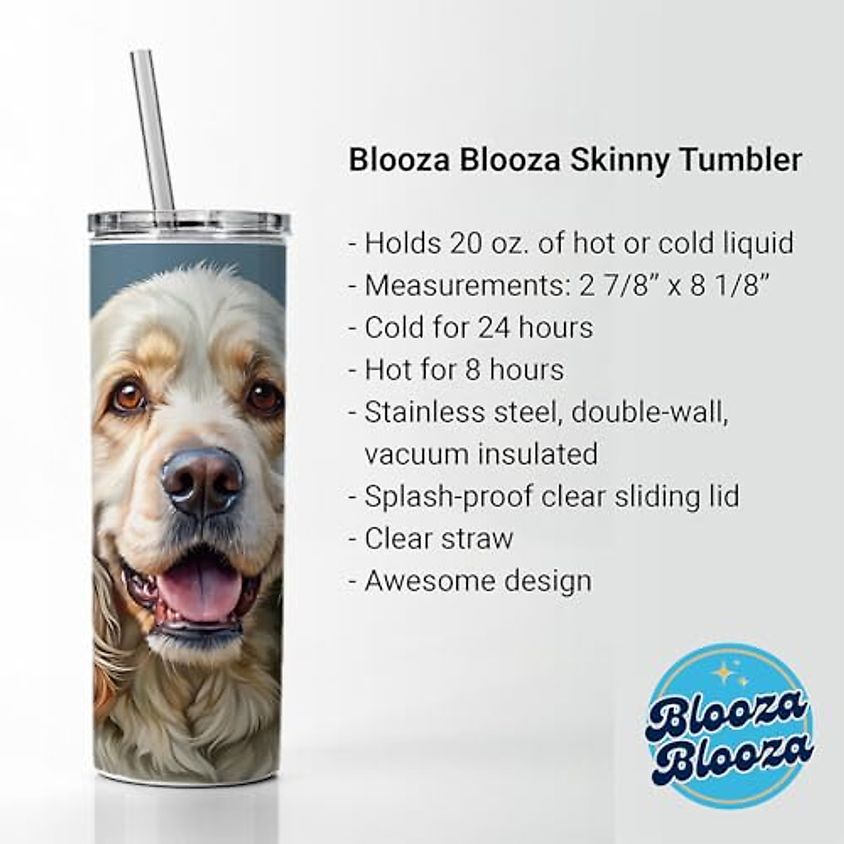 Clumber Spaniel Dog Illustration Skinny Tumbler 20oz with Straw Insulated Water Bottle Gift