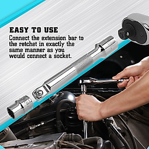 DURATECH Wobble Socket Extension Bar Set, 1/4", 3/8", 1/2" Drive Socket Extension Set, Cr-V Steel, Chrome Plated, Storage Tray Included, 9 PCS