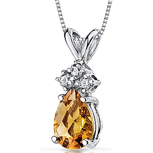Dazzle Touch 2.00Ct Pear Cut Citrine Tear Drop Pendant Gift 14K White Gold Plated Free Chain
