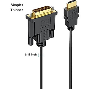 HDMI to DVI Cable 2 Pack, 5 Feet Bidirectional DVI-D to HDMI Cord Adapter 1080P Video High Speed Compatible for Computer, PC, Raspberry Pi, Roku, Xbox One, PS4 PS3, Graphics Card