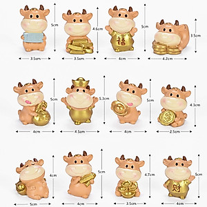 Animal Cow Ornaments Mini Gold Bull Figurine Miniatures Fairy Garden Decor Micro Landscape DIY Dollhouse Home Tabletop Car Dashboard Cake Decor 2021 Chinese New Year Spring Festival Lucky Gifts #3