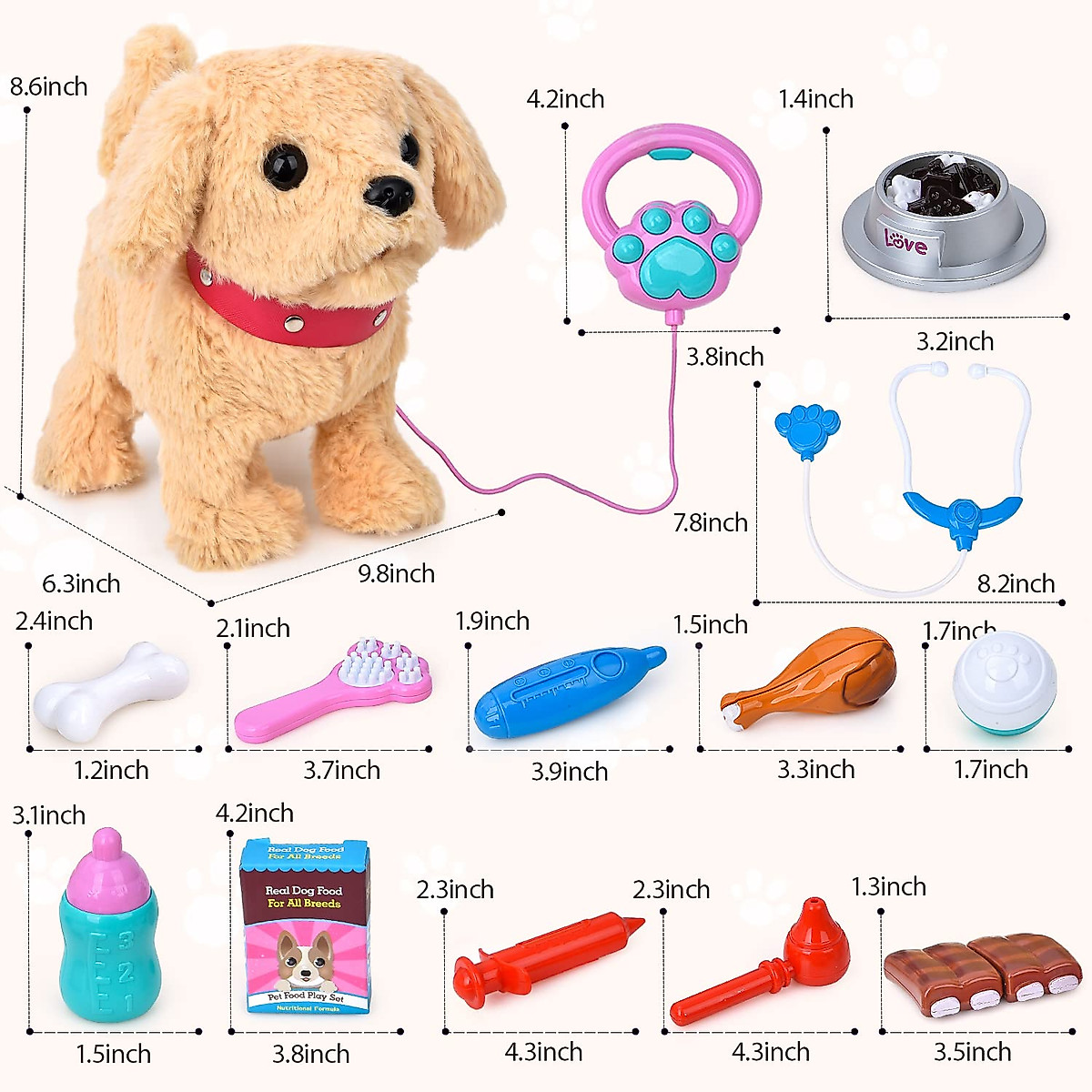 JoyGrow Electronic Plush Toy Talking Golden Retriever Pet for Girls Kids Interactive Toys Repeats What You Say,Singing,Walking,Barking,Shaking Tail,Pretend Doctor Kit