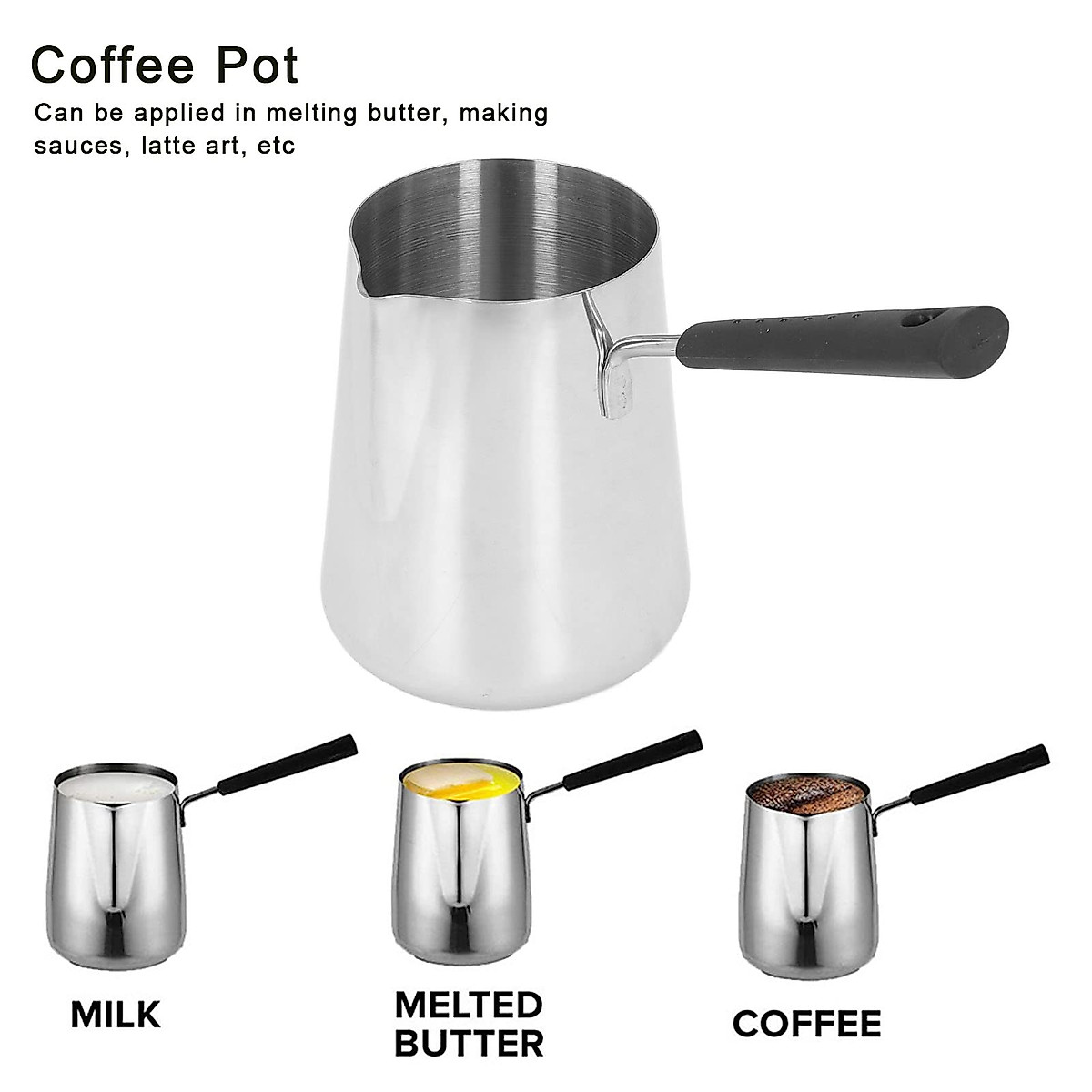 plplaaoo Turkish Coffee Pot,Milk Pot, Small Sauce Pan,Milk Warmer,Butter Warmer, Mini Stainless Steel Coffee Heating Melting Pot 900ml with Spout for Home Coffee Shop, Turkish Pot Coffee Butter w
