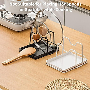 SUNFCON Pot Pan Lids Holder Cutting Board Rack Chopping Board Organizer Stand Spoon Rest w Drip Tray Kitchen Countertop Black
