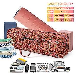 Boulder Bee | Yoga Mat Bag | Large Yoga Mat Carrier with Wet Pocket | Yoga Gifts | Gym Tote Bag for Women | Paisley Patterns (Orange)