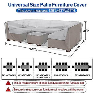 Paswith Outdoor Patio Furniture Covers Waterproof 600D Strong Tear Resistant Outdoor Table Covers, Patio Furniture Covers Windproof UV & Fade Resistant For Outdoor Furniture(126"L×63"W×28"H)