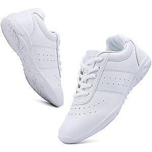 BAXINIER Youth Girls White Cheerleading Dancing Shoes Athletic Training Tennis Walking Breathable Competition Cheer Sneakers - White 2 Little Kid