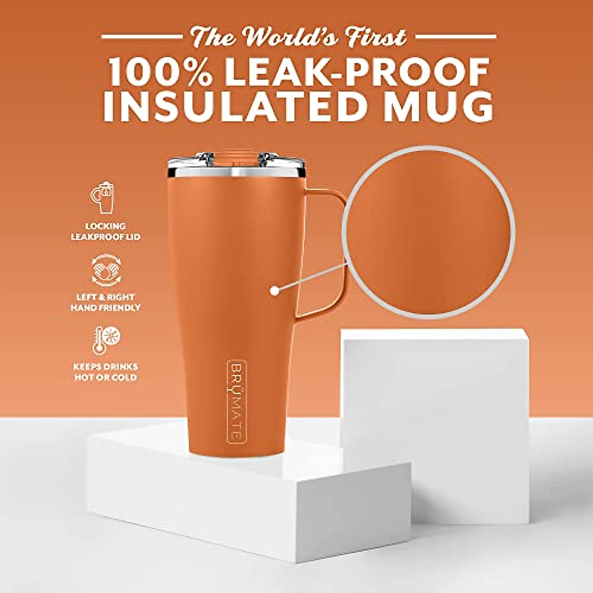 BrüMate Toddy XL - 32oz 100% Leak Proof Insulated Coffee Mug with Handle & Lid - Stainless Steel Coffee Travel Mug - Double Walled Coffee Cup (Matte Clay)