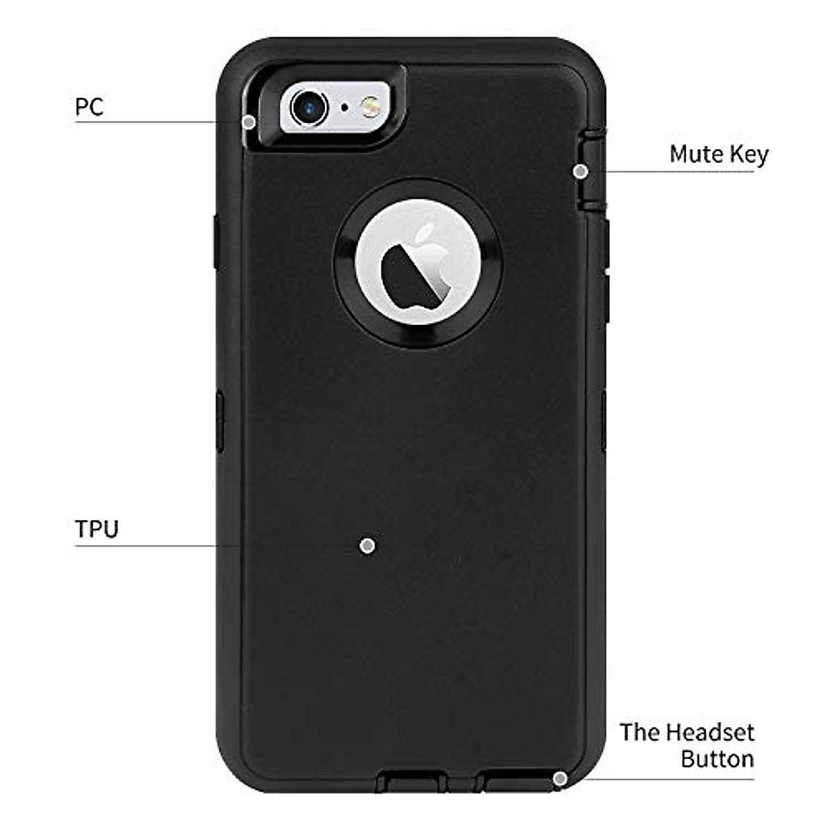 CAFEWICH iPhone 6/6S Case Heavy Duty Shockproof High Impact Tough Rugged Hybrid Rubber Triple Defender Protective Anti-Shock Silicone Mobile Phone Cover for iPhone 6/6S 4.7"(Black)