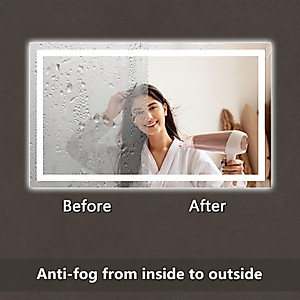 ExBrite 40x24 Inches LED Bathroom Lighted Mirror,Wall Mounted Mirror,Anti Fog,Dimmable,Dual Lighting Mode,Tempered Glass
