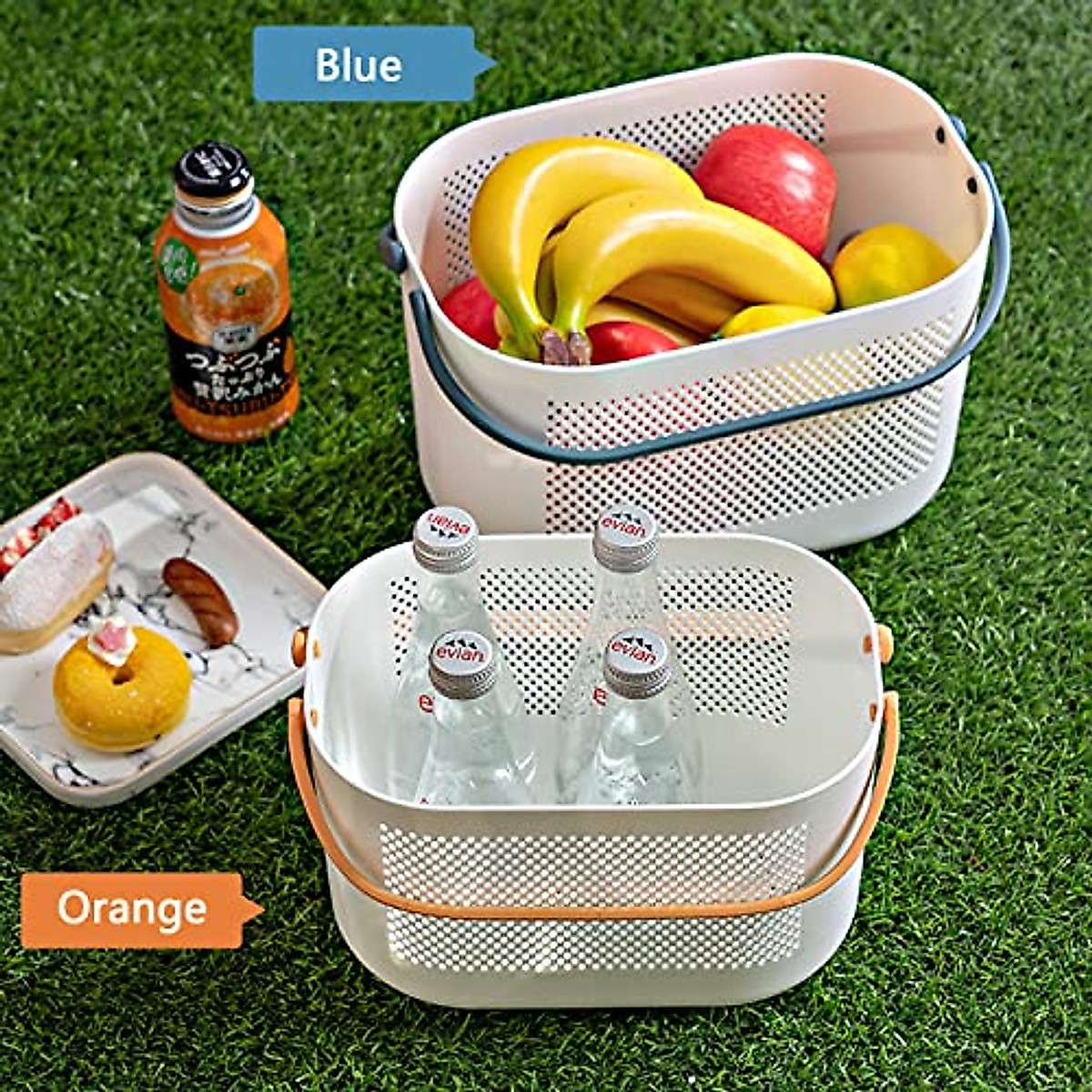 Plastic Bathroom Storage Basket with Handle, for Storing Bathroom Body Wash, Shampoo, Conditioner, Lotion (Blue large)