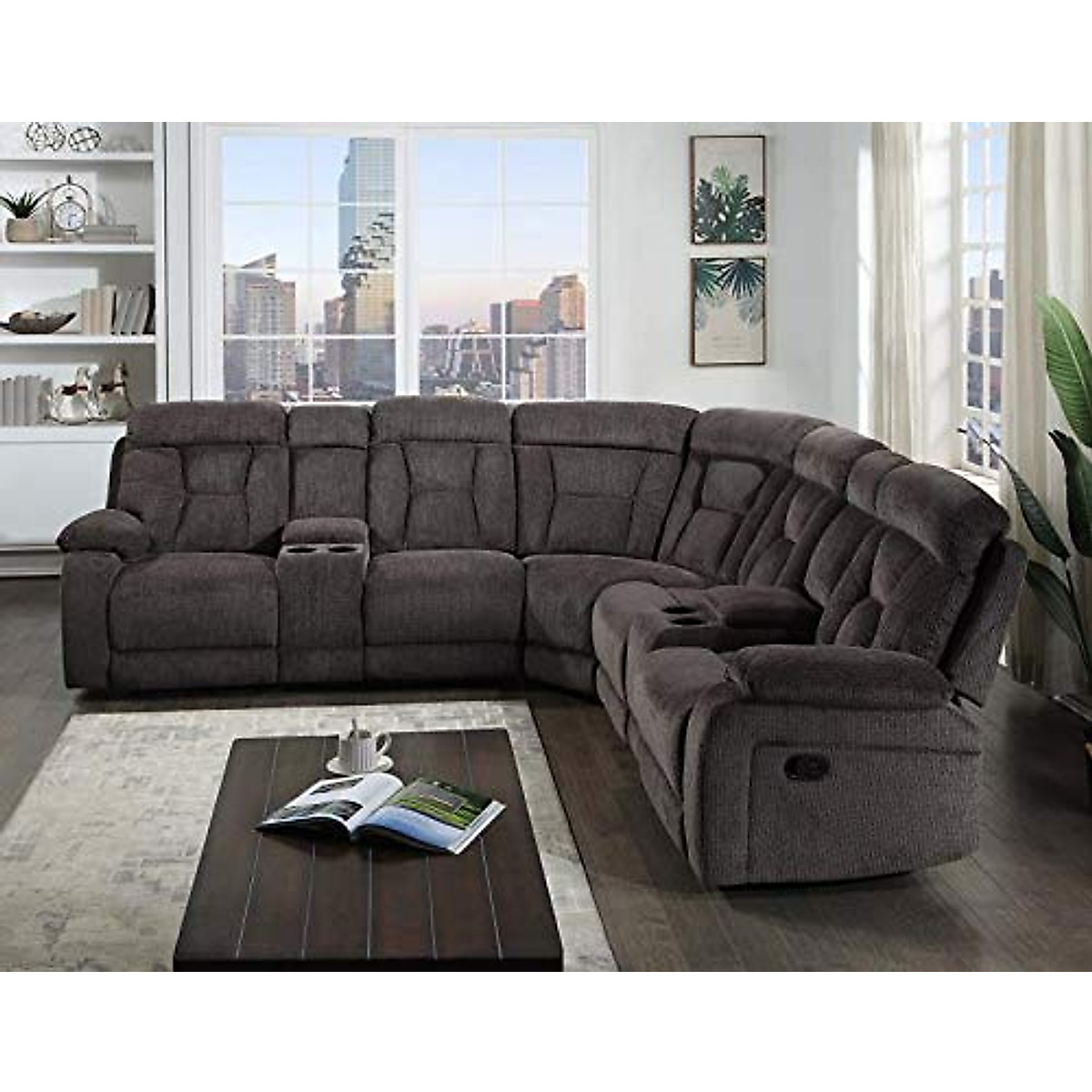 Hollywood Decor Gavar Reclining Sectional Sofa in Grey Fabric