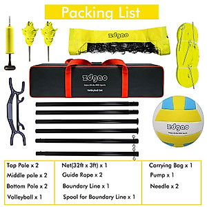 Volleyball Net Outdoor - Portable Volleyball Set for Backyard with Professional Volleyball Net, Wrap Yarn Volleyball and Pump, Boundary Line, Carry Bag