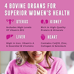 Beef Organ Supplement for Women - Beef Liver, Kidney, Heart and Uterus Tissue, Supports Women's Overall Energy and Health - Pasture Raised in New Zealand - No Fillers or Flow Agents - 120 Capsules