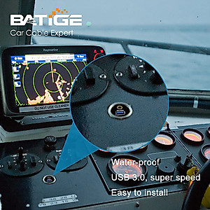 BATIGE USB 3.0 & 3.5mm Car Mount Flush Cable 3.5mm + USB3.0 AUX Extension Dash Panel Waterproof Mount Cable for Car Boat and Motorcycle - 6ft