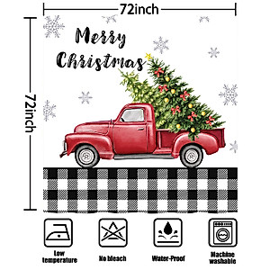 iTapnoom Merry Christmas Shower Curtain, Christmas Tree On The Red Truck and Snowflake Winter Holiday Party Farmhouse,Waterproof Polyester Durable Cloth Fabric Bathroom Decor Set with Hooks,72x72