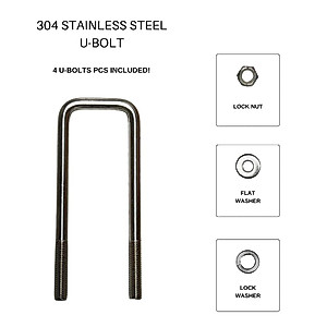 Square U-Bolt, Stainless Steel Square U-Bolt Boat Trailer Ubolts with washers and Nuts, U-Bolts for Sailboat Trailer, Automobiles Trailer Replacement Parts, 4 Pack (D-1/2-13 X W 2-1/16" X L 6-3/4")