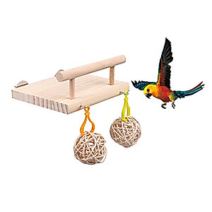 POPETPOP Bird Perches Cage Toy - Hamster Wooden Platform Parrot Play Gym Stands with Swing,Rattan Ball,Ferris Wheel Ladder Pet Training Playground for Birds Cockatiels Conures Hamster Rat