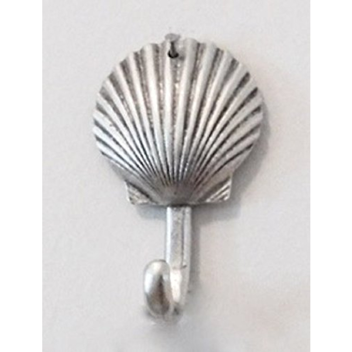 Small Scallop Shell Decorative Wall Hook, Silver Metal Beach Decor