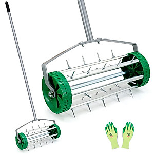 Colwelt Spike Lawn Aerator, Heavy Duty Rolling Lawn Aerator, Garden Yard Rotary Push Lawn Aeration with 49inch Steel Handle