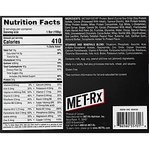 MET-Rx Big 100 Protein Bar, Meal Replacement Bar, 32G Protein, Super Cookie Crunch, 9 Bars (Pack of 1)