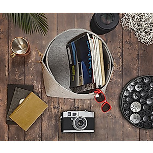 Kasefox Felt Storage Bin - Natural Tan Suede Ties - Premium Grey Felt Organizing Basket for Home, Office, Nursery, Toys, Dorm, Closet – Fits in Cube Storage Shelves - Medium