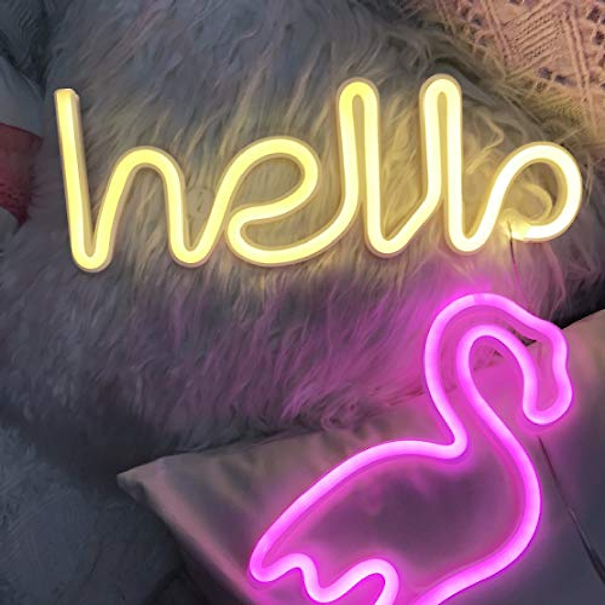 QiaoFei Neon Light,LED Hello Neon Word Sign Neon Letters Light Art Decorative Lights,Marquee Signs/Wall Decor for Christmas,Birthday Party,Kids Room,Living Room,Wedding Party Supplies(Warm White)