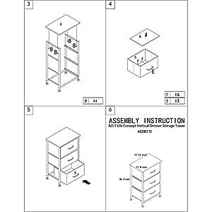 AZL1 Life Concept 3 Drawers Fabric Dresser Storage Tower, Organizer Unit for Bedroom, Closet, Entryway, Hallway - Light Grey