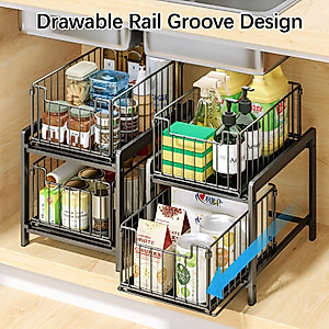 YTDTKJ 2 Tier Under Sink Organzier, Pull Out Cabinets Organizer Shelf Baskets, Stackable Sliding Cabinet Organizer for Kitchen, Pantry, Under The Sink, Cabinet, Bathroom, Black