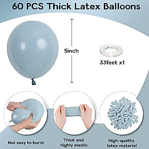 Jobkoo Blue Balloons, 12 Inch 30 Pcs Pale Aqua Blue Balloon Muted Dusty Blue Latex Balloons Matte Retro Powder Light Blue Helium Balloons for Birthday Boho Baby Shower Bachelorette Party Decorations