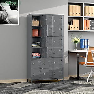 SUPEER Metal Lockers for Employees with 18 Door,Metal Storage Locker with Lock for School Garage Gym Office Home Bedroom,Assembly Required,18 Doors Dark Grey