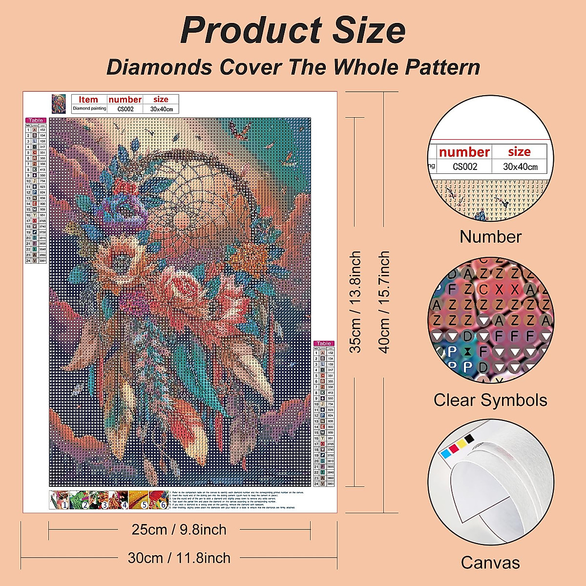 Acudotr Diamond Painting Kits for Adults, 5D DIY Diamond Art Kits for Beginners, Full Drill Diamond Painting Kits for Home Wall Decor, Dreamcatcher, 12x16 Inch