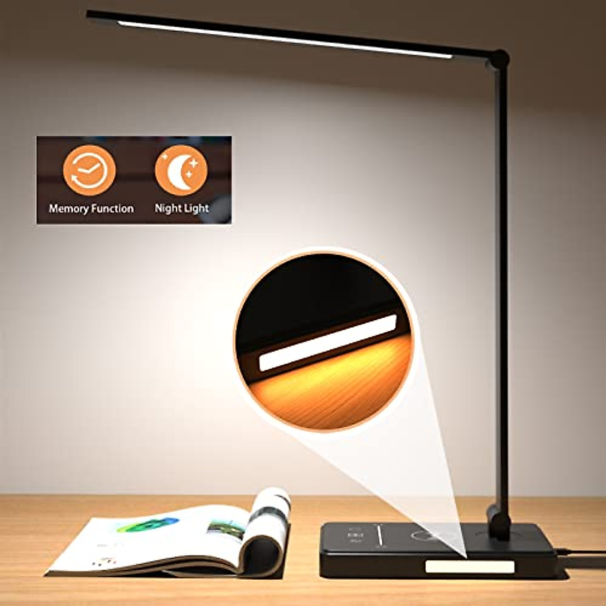 LED Desk Lamp with 10W Fast Wireless Charger, Dimmable Eye Caring Reading Desk Lamps for Office Home, Desk Light with 5 Lighting & 10 Brightness, Touch Control Table Lamp Dorm for Study Gifts BEYONDOP