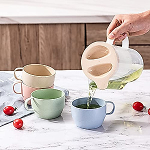 5 Pack Wheat Straw Unbreakable Tableware Kettle Cups Set, with 4 Multicolor Cups for Kids Children Toddler Adult, Dishwasher Coffee Mug for Water, Tea, Milks, Juice