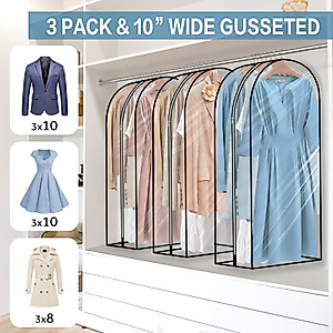PADOLU 12" Gusseted All Clear Garment Bags for Hanging Clothes Storage 40" Dress Bags for Storage of Coats Sweater, Jacket,Dresses(3 Packs)…