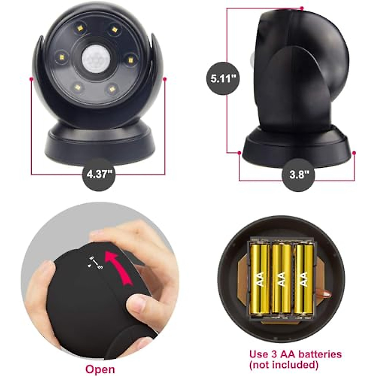 BIGLIGHT Battery Operated Motion Sensor Spotlight, Wireless LED Flood Light Outdoor, Super Bright Waterproof Security Lighting, Motion Uplight for Wall Front Door Shed Hallway, 200 Lumens