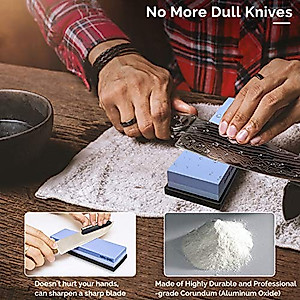 Complete Knife Sharpening Stone Set – Dual Grit Whetstone 400/1000 3000/8000 Premium Whetstone Knife Sharpener with Leather Strop, Flattening Stone, Bamboo Base, 3 Non-slip Rubber Bases & Angle Guide