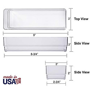 STORi SimpleSort 6-Piece Stackable Clear Drawer Organizer Set | 9" x 3" x 2" Rectangle Trays | Narrow Makeup Vanity Storage Bins and Office Desk Drawer Dividers | Made in USA