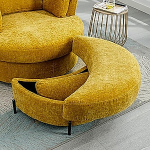 360° Swivel Accent Barrel Chair and Half Crescent Moon Storage Bench Large Ottoman with 4 Pillows,Upholstered Oversized Leisure Round Loveseat Recliner Sofa Chaise Lounge Circle Armchair for Club