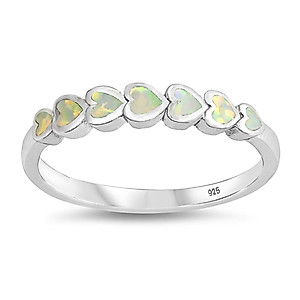 White Simulated Opal Promise Heart Stacking Ring .925 Sterling Silver Band Size 6