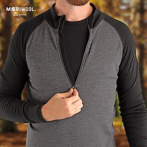MERIWOOL Mens Base Layer 100% Merino Wool Midweight 250g Half Zip Sweater for Men Army Green