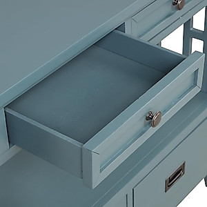 Yone jx je 36'' Farmhouse Pine Wood Console Table Entry Sofa Table with 4 Drawers & 1 Storage Shelf for Entryway Living Room Bedroom Hallway Kitchen (Blue)